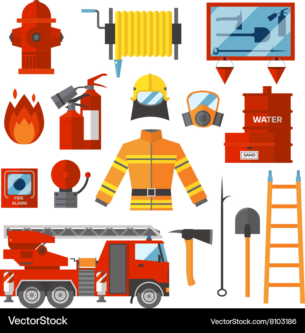 Fire Safety Icons - Emergency & Protection Vector Image