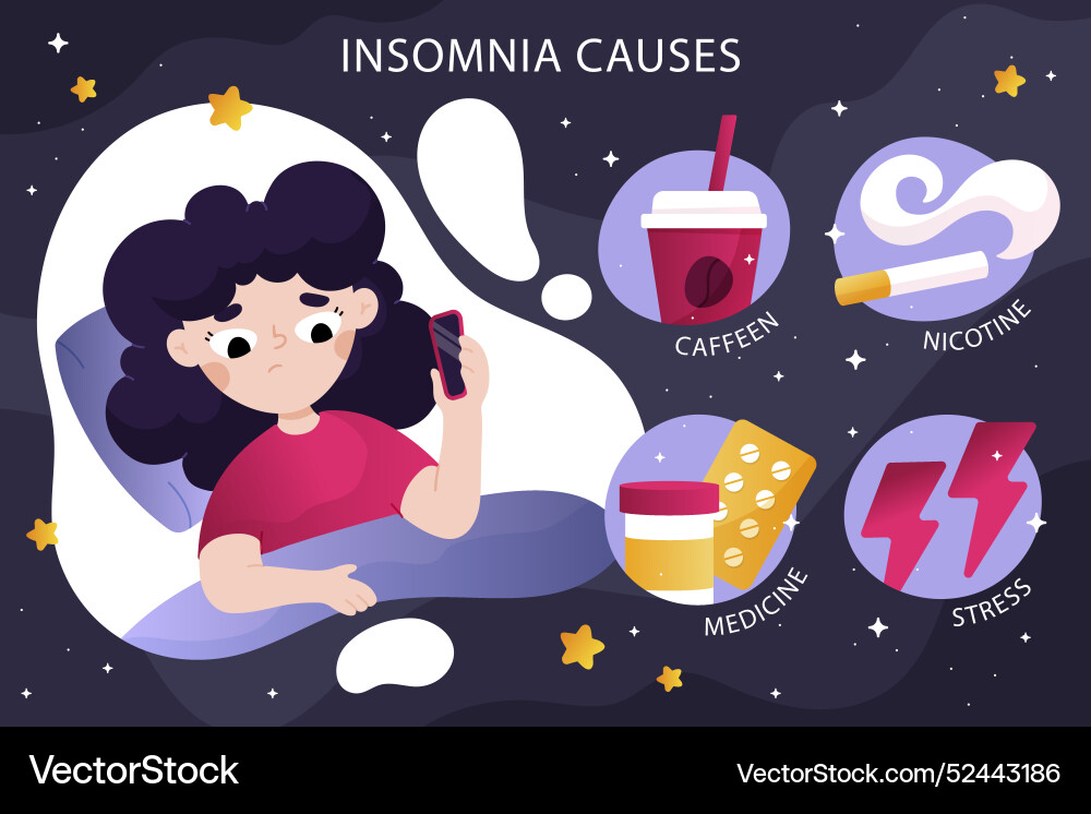 Insomnia causes Royalty Free Vector Image - VectorStock