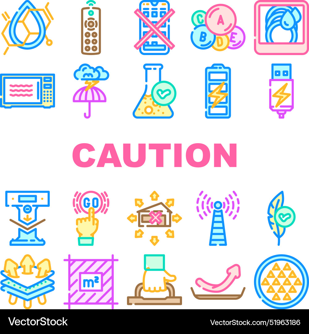 Product caution label warning icons set Royalty Free Vector