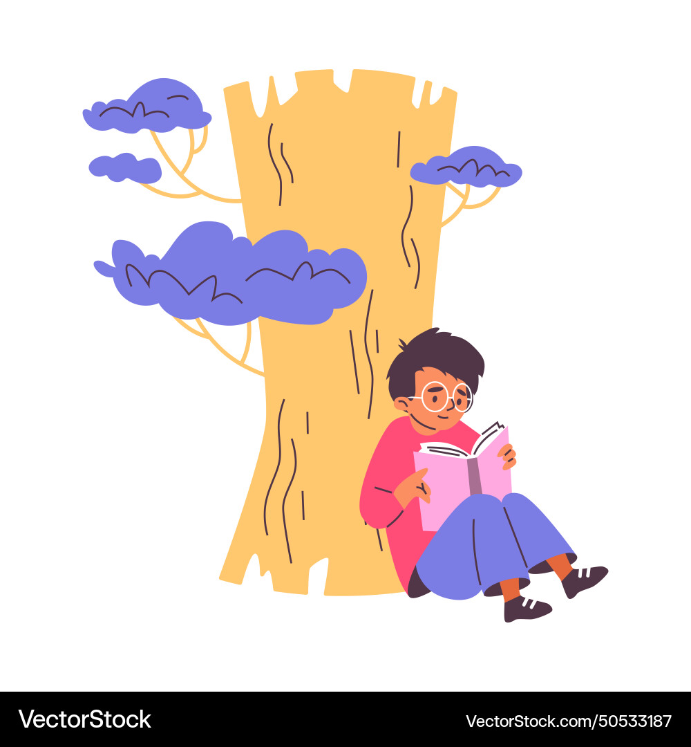 Child reading under tree Royalty Free Vector Image Child reading under tree Royalty Free Vector Image