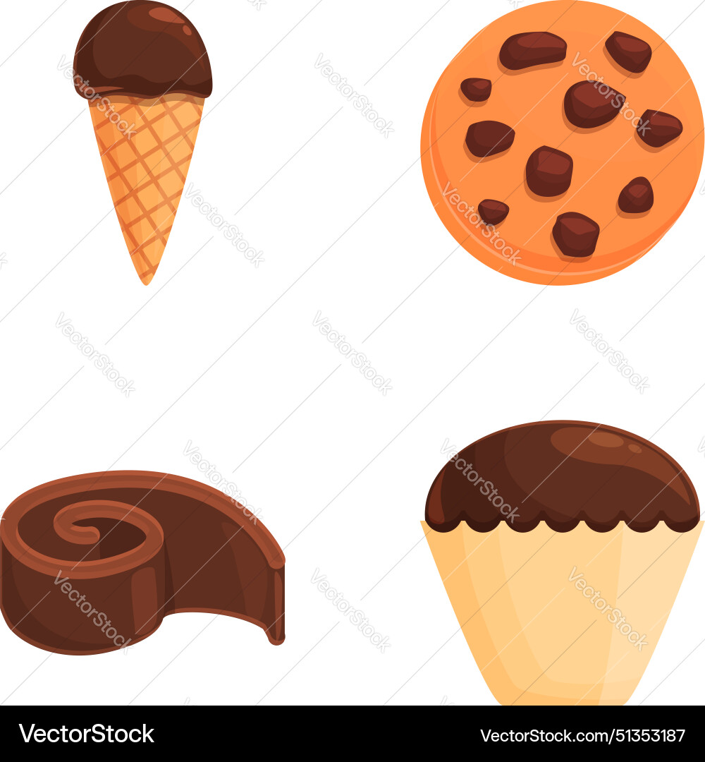 Chocolate sweet icons set cartoon Royalty Free Vector Image