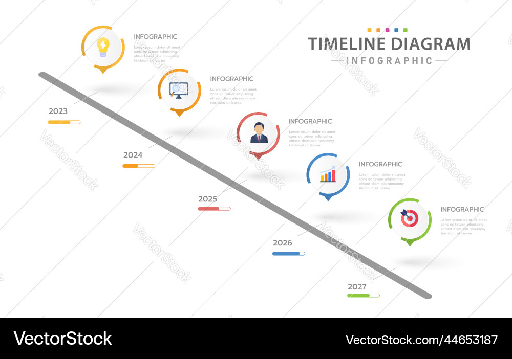 Infographic isometric 5 steps timeline with circle