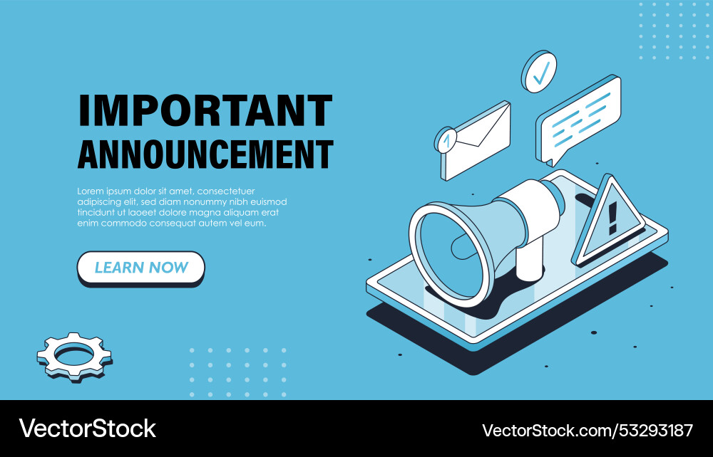 Isometric announcement poster loudspeaker Vector Image