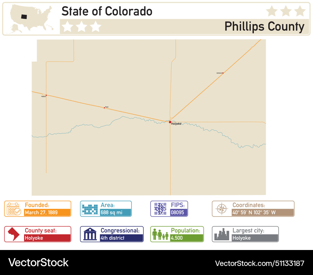 Map of phillips county in colorado usa Royalty Free Vector
