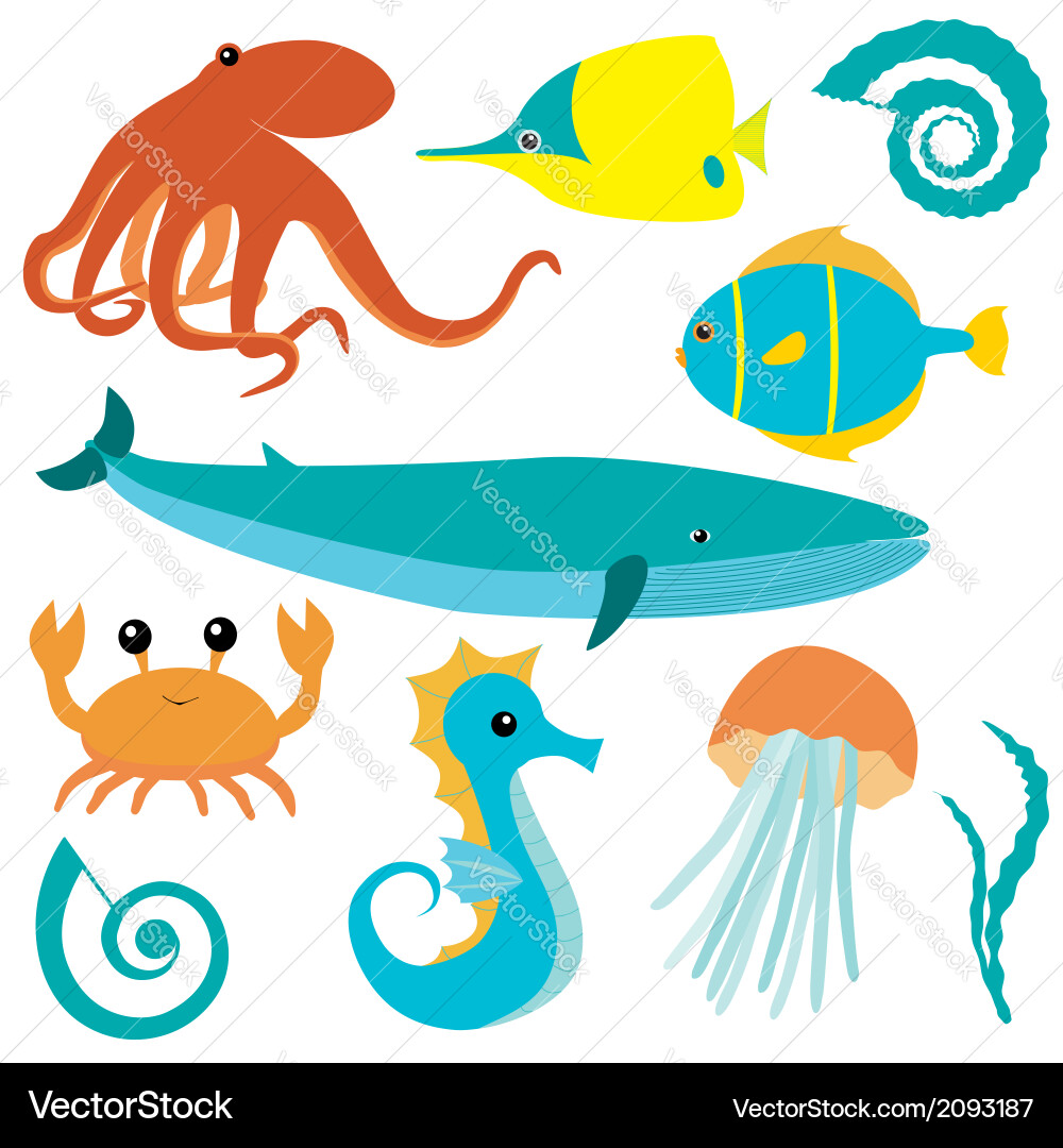 Ocean Creatures Collection Royalty Free Vector Image