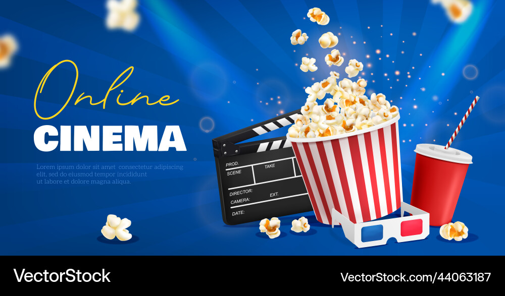 Realistic popcorn cinema poster Royalty Free Vector Image