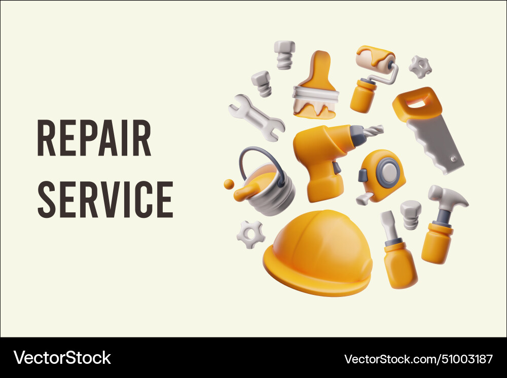 Repair service banner tools and supplies 3d Vector Image