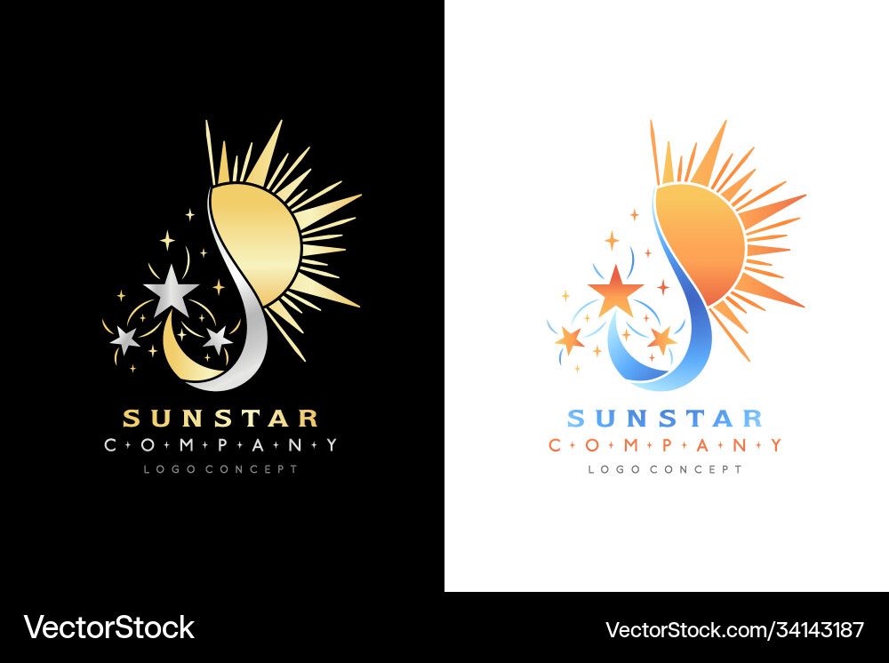 Sun star logo spark sunrise Royalty Free Vector Image
