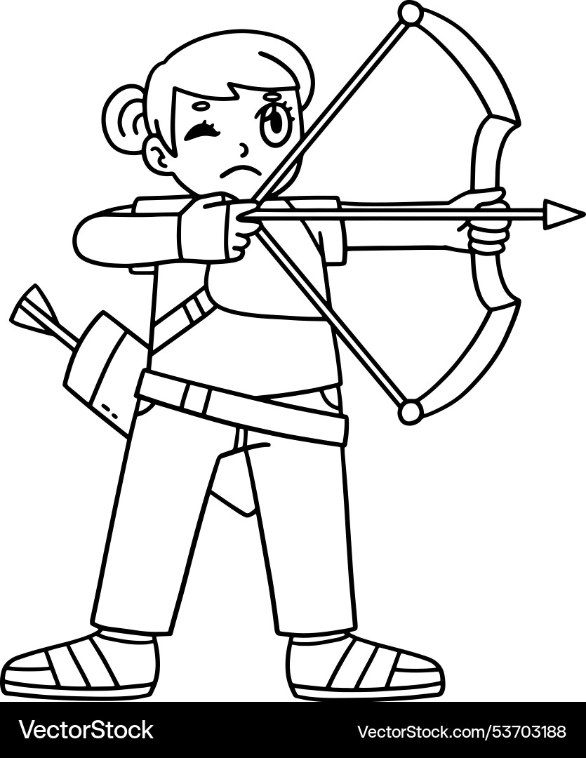 Archery female archer taking aim isolated coloring