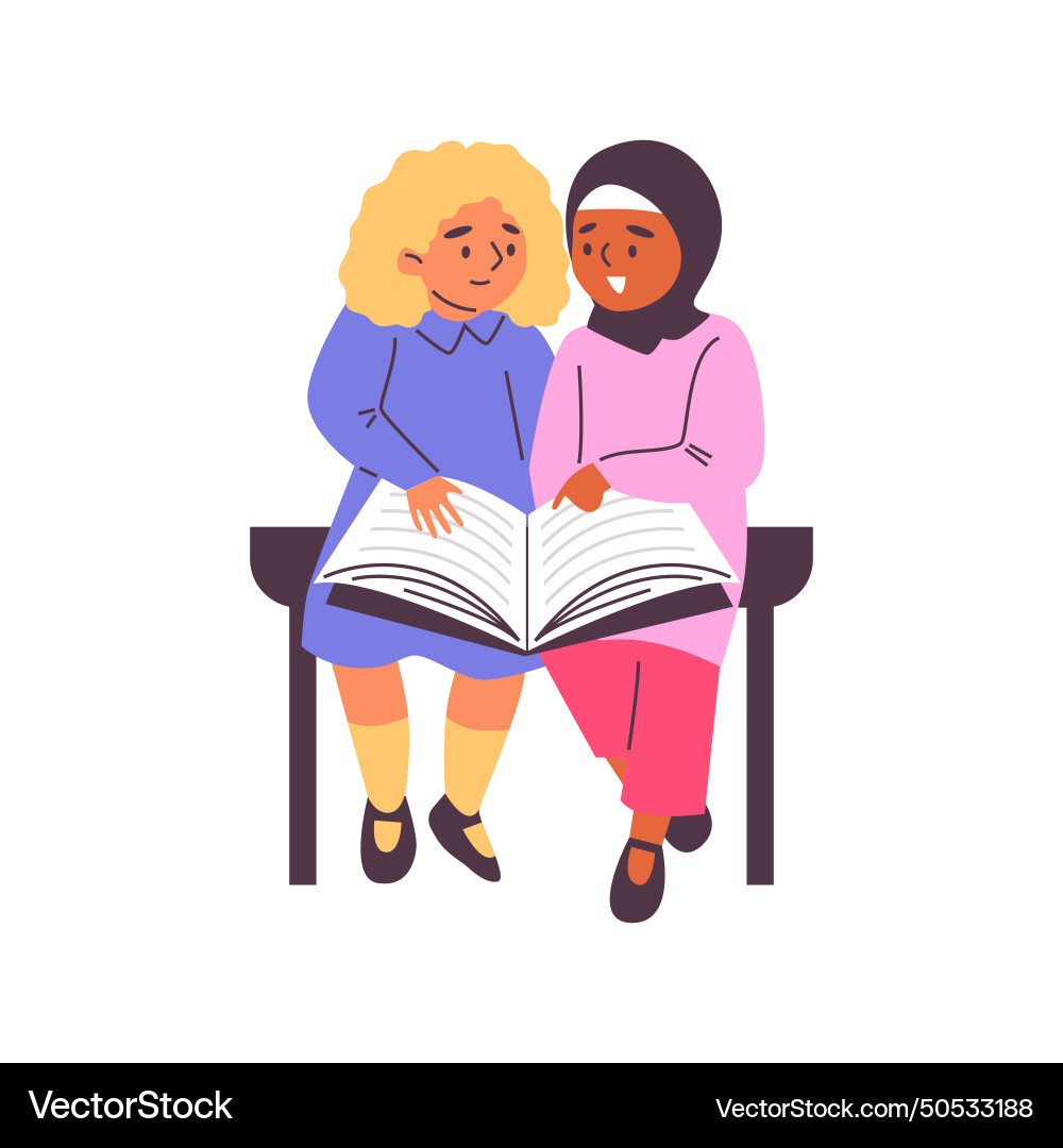 Children sharing a book Royalty Free Vector Image