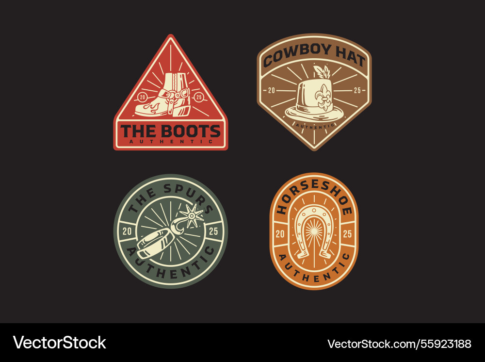 Howdy boot hat spur horseshoe retro badge logo set