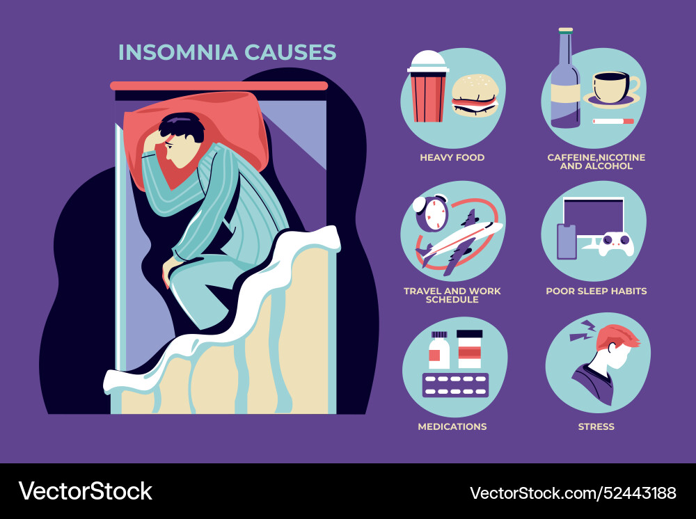 Insomnia causes Royalty Free Vector Image - VectorStock