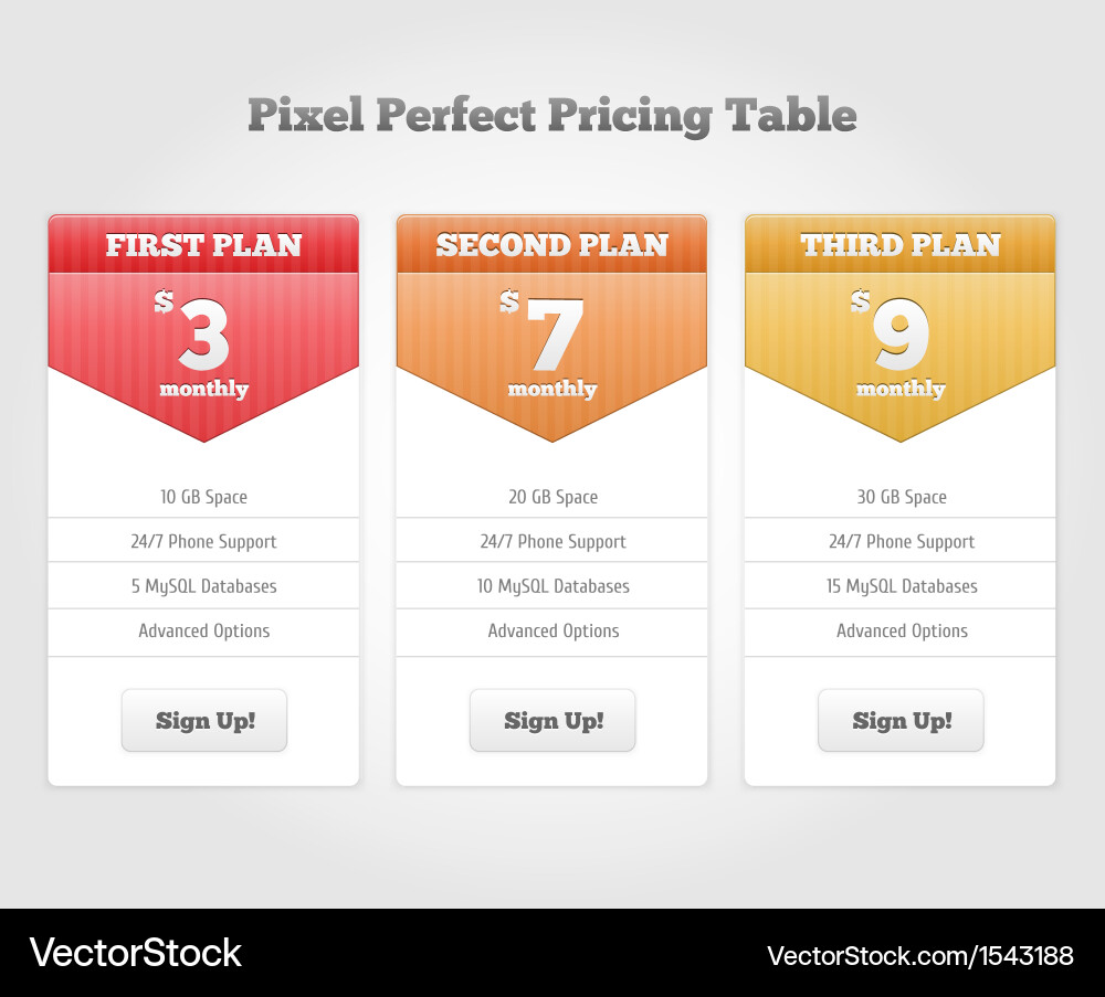 Price table for commercial web services Royalty Free Vector