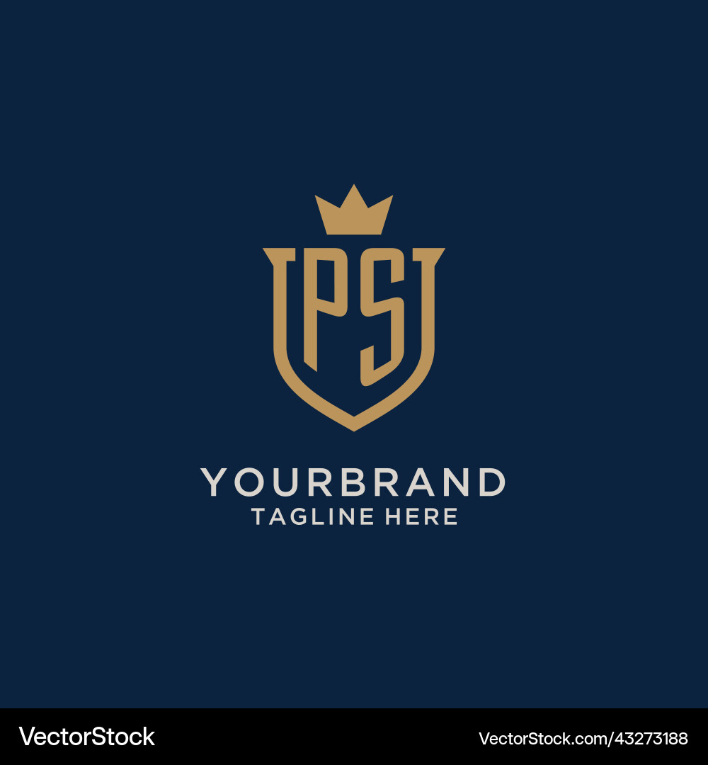Ps initial shield crown logo Royalty Free Vector Image