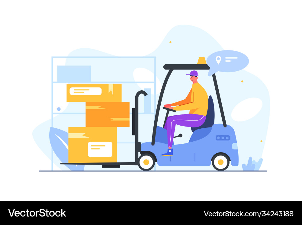 Warehouse worker transports cargo on an electric Vector Image
