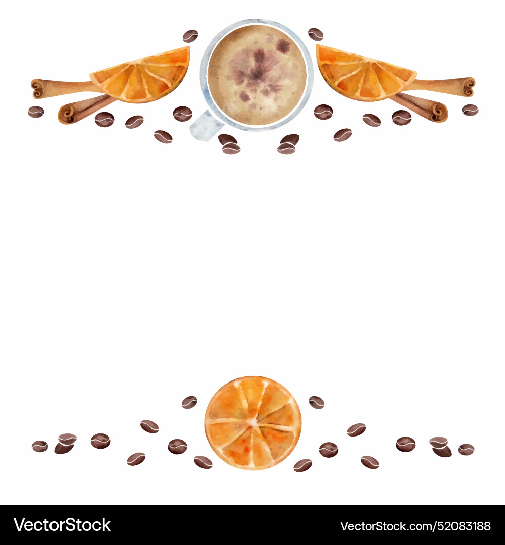 Watercolor hand drawn border frame with coffee Vector Image