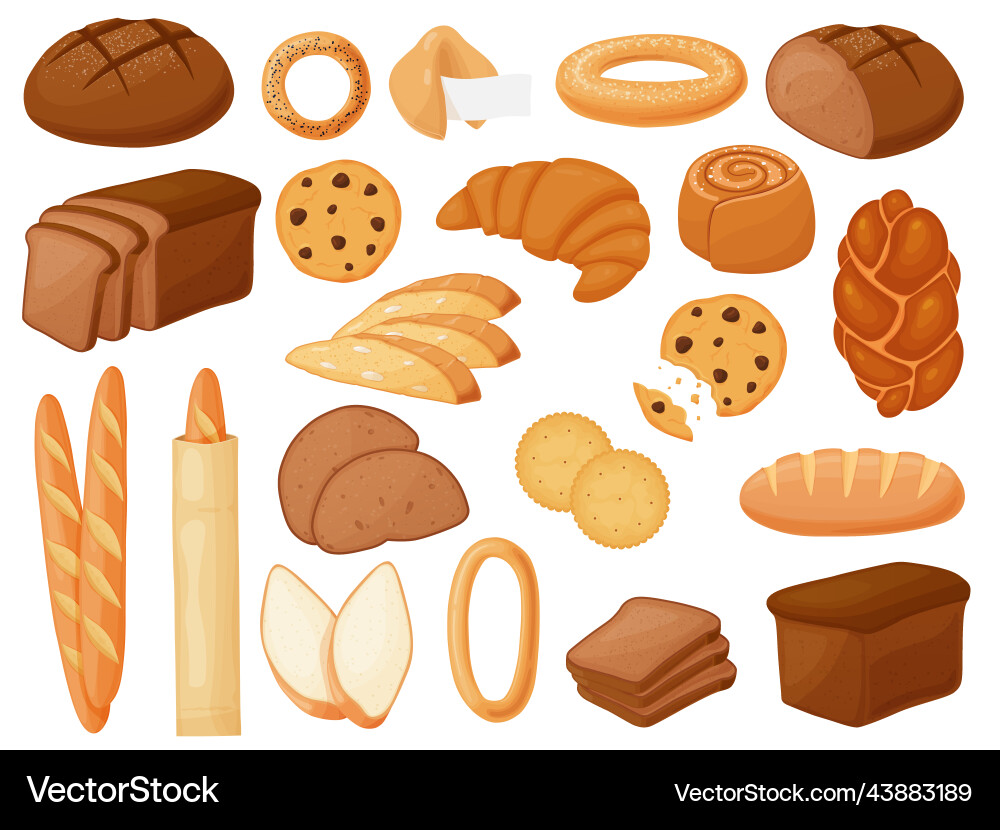 Assorted Bread and Cookie Set Royalty Free Vector Image