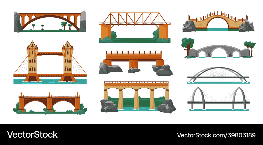 Bridges color icon set Royalty Free Vector Image