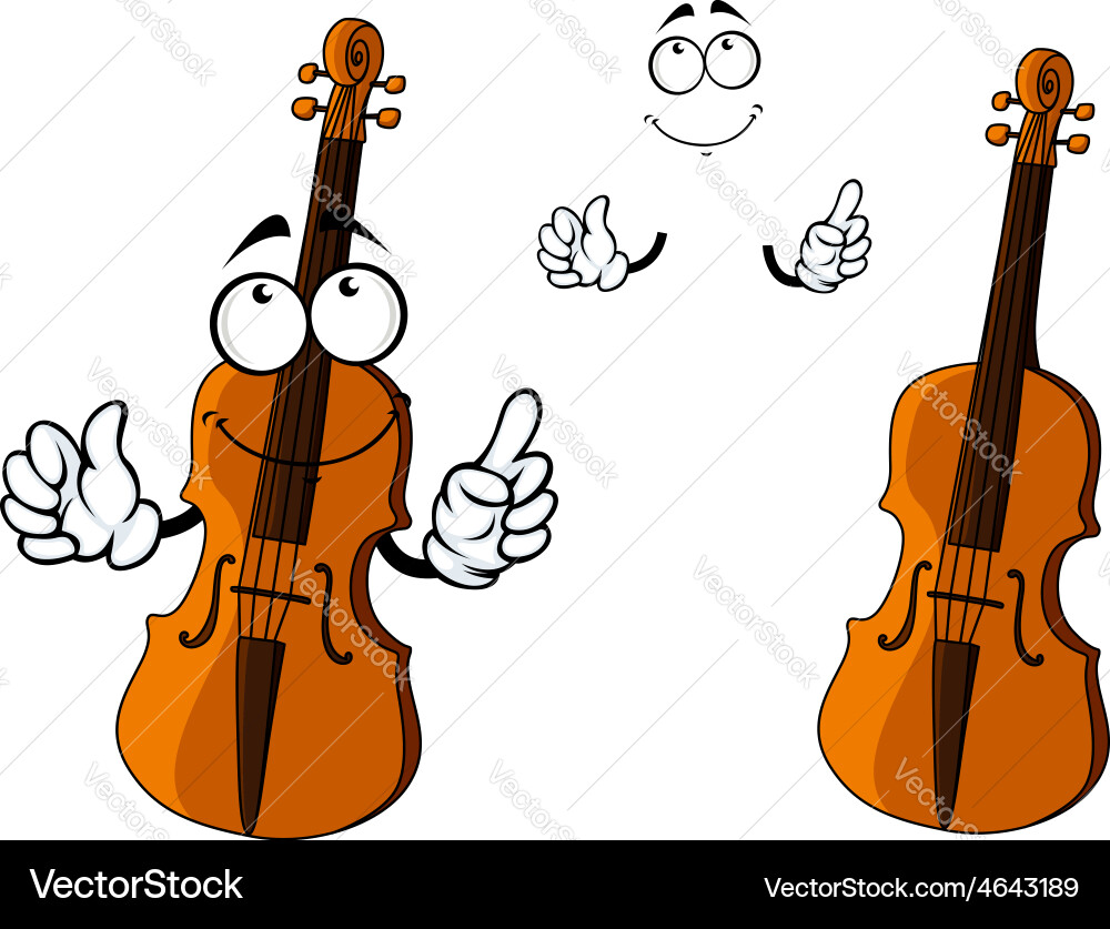 Cartoon smiling brown violin character Royalty Free Vector