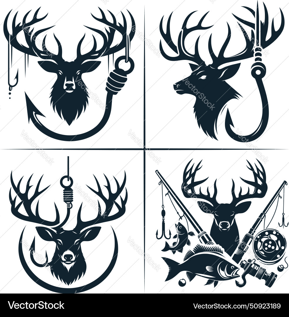 Deer hunting and fishing hook Royalty Free Vector Image