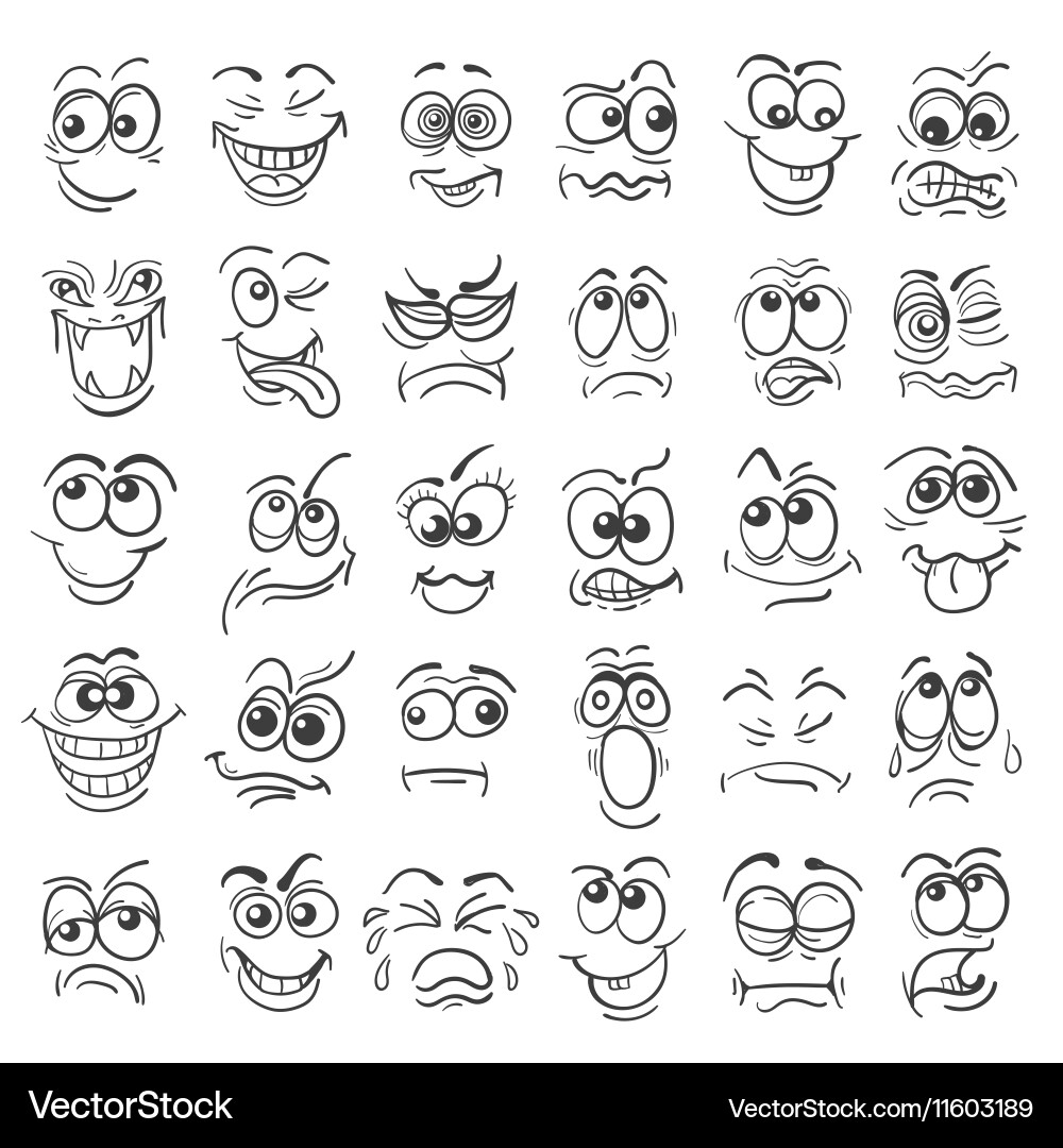 Hand drawn doodle cartoon faces emotion set Vector Image