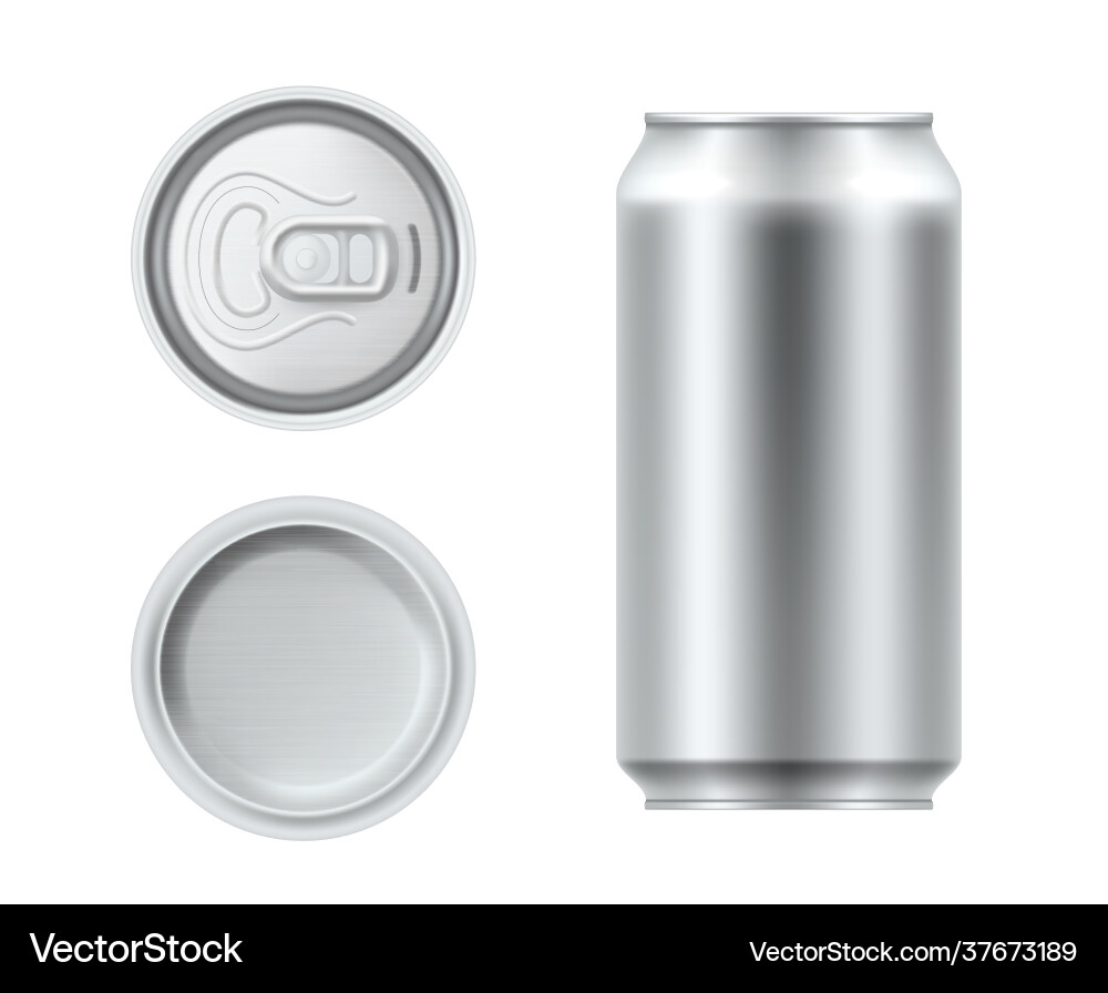 Realistic silver 3d aluminum can Royalty Free Vector Image