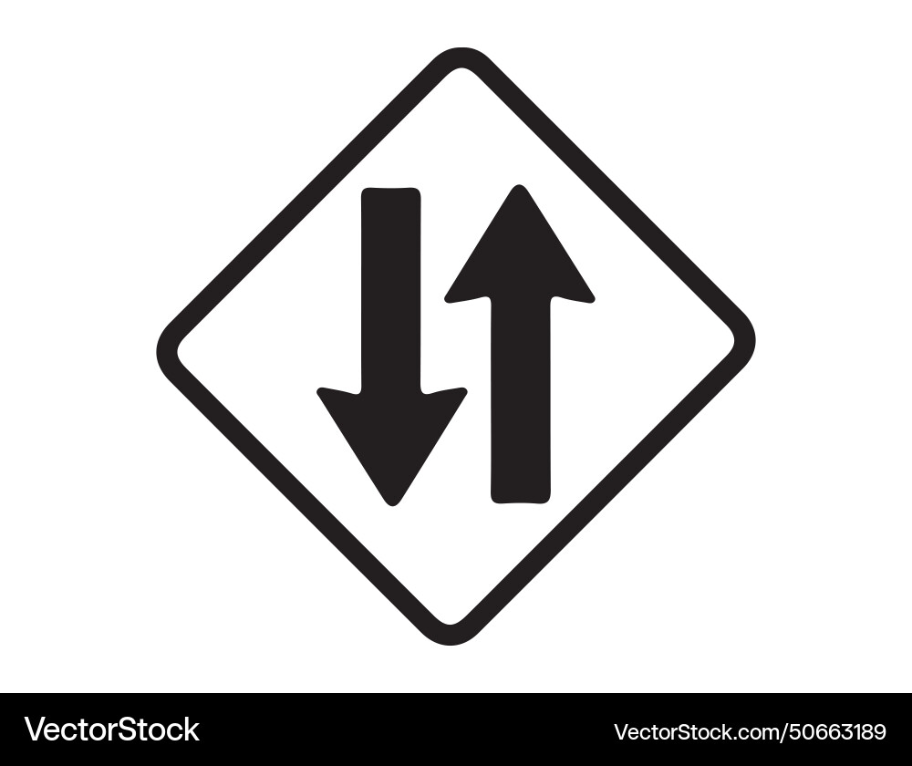 Two way road sign silhouette Royalty Free Vector Image