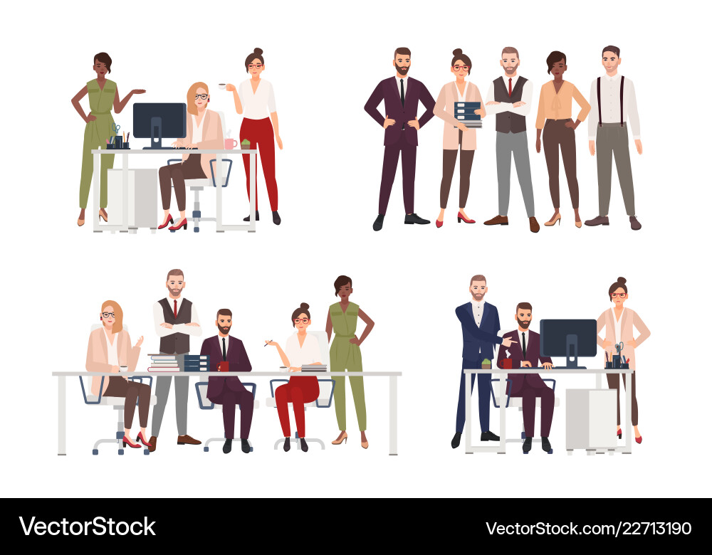 Collection of scenes with group office workers Vector Image