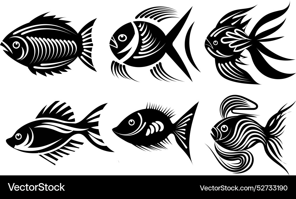 Fish collection silhouette trendy design Vector Image