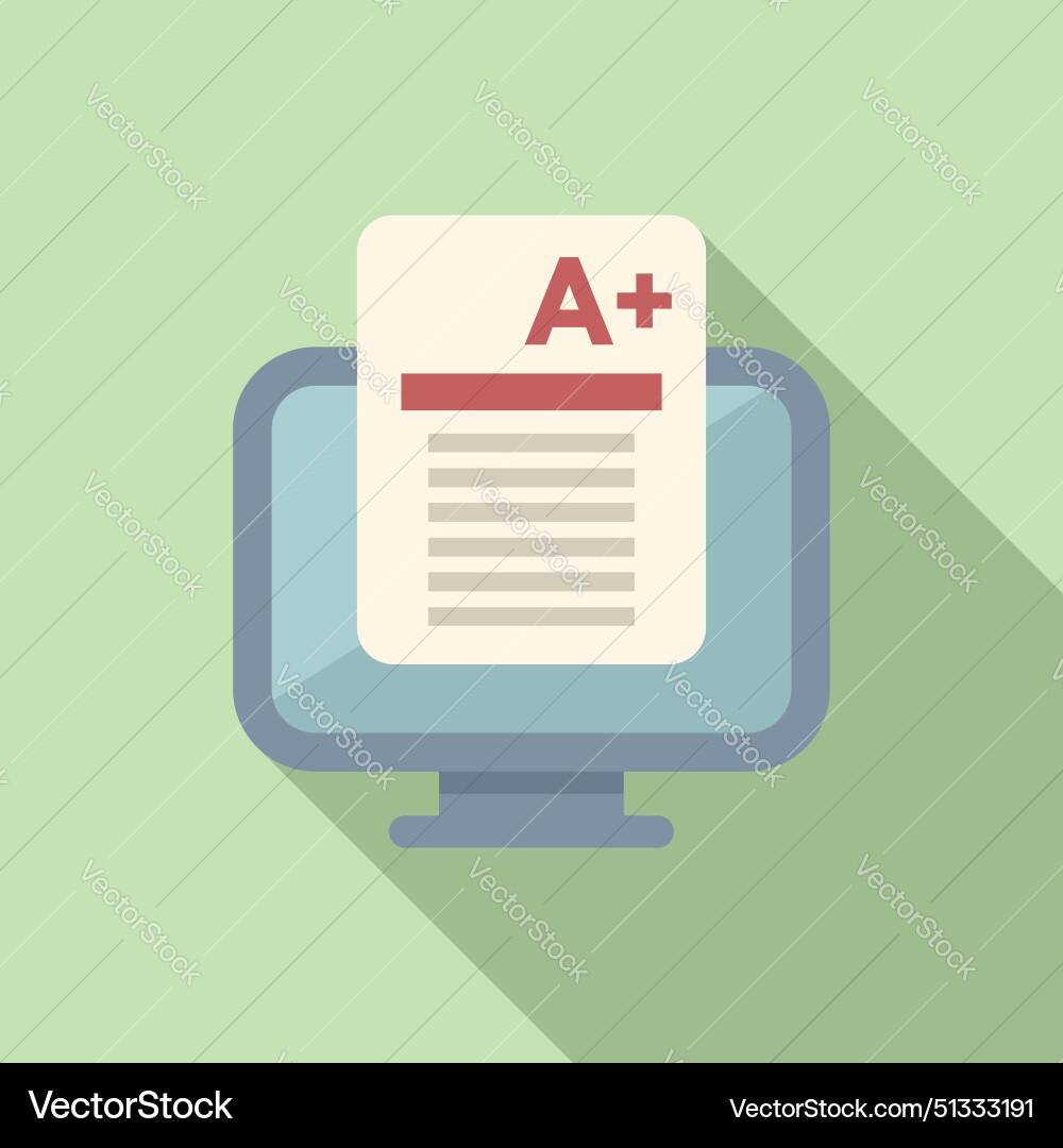 A plus grade on computer screen icon Royalty Free Vector