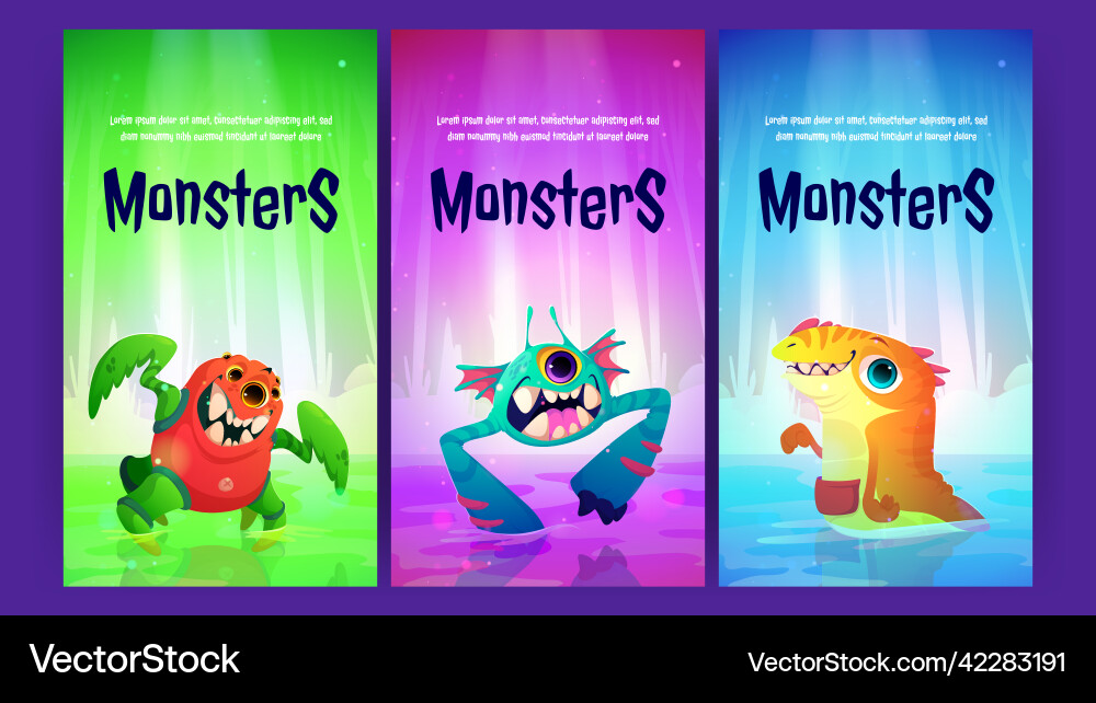 Cartoon posters with cute monsters invitation Vector Image