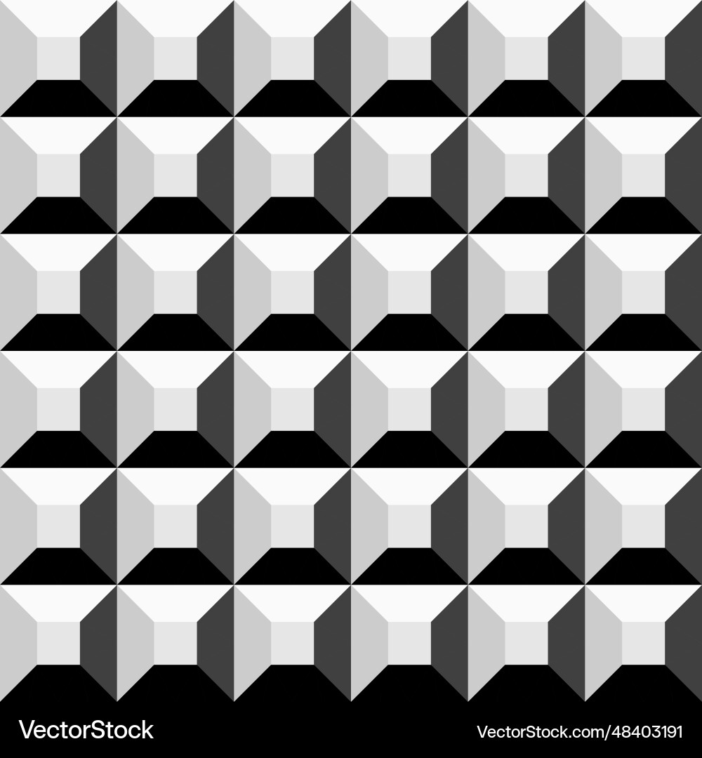 Monochrome Seamless Geometric Cubes Pattern Vector Image