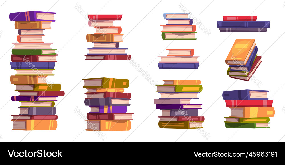 Set of book stack cartoon Royalty Free Vector Image