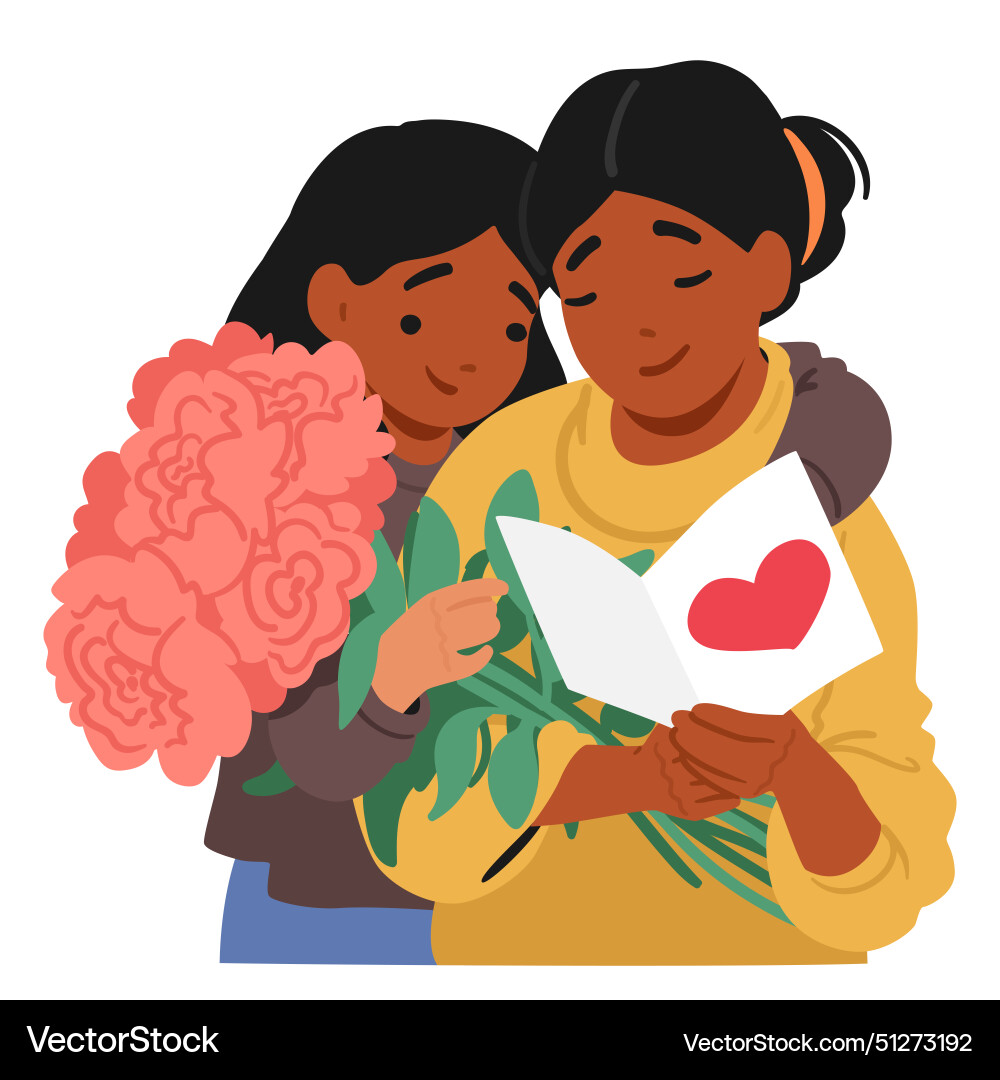 Affectionate moment between mom and daughter Vector Image