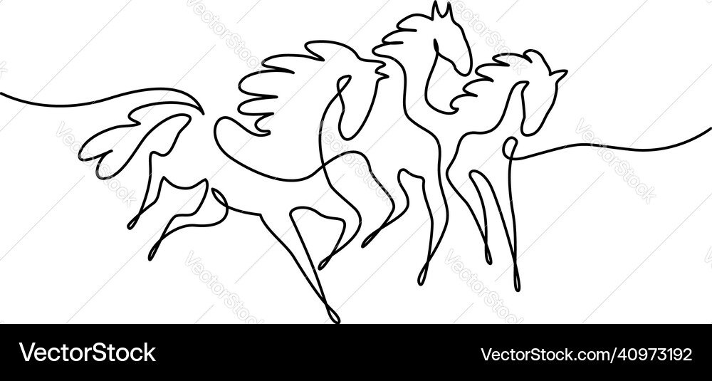 Galloping horses continuous one line drawing Vector Image Galloping horses continuous one line drawing Vector Image
