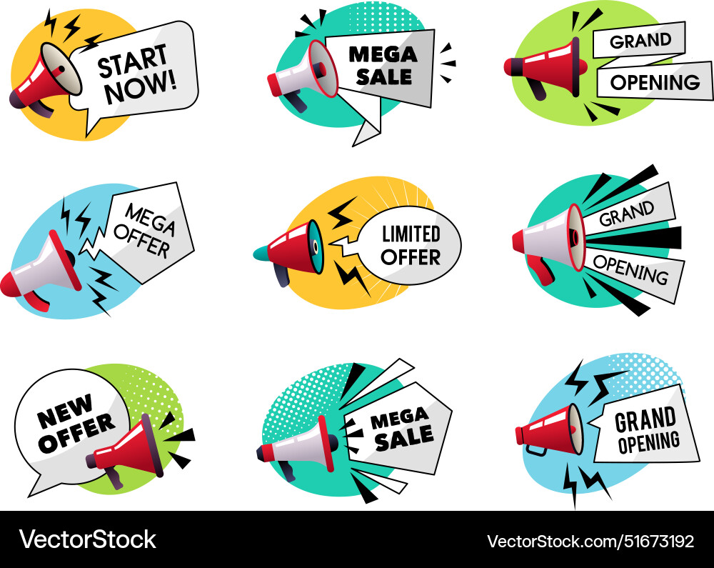 Megaphone badges ads templates with promotional Vector Image