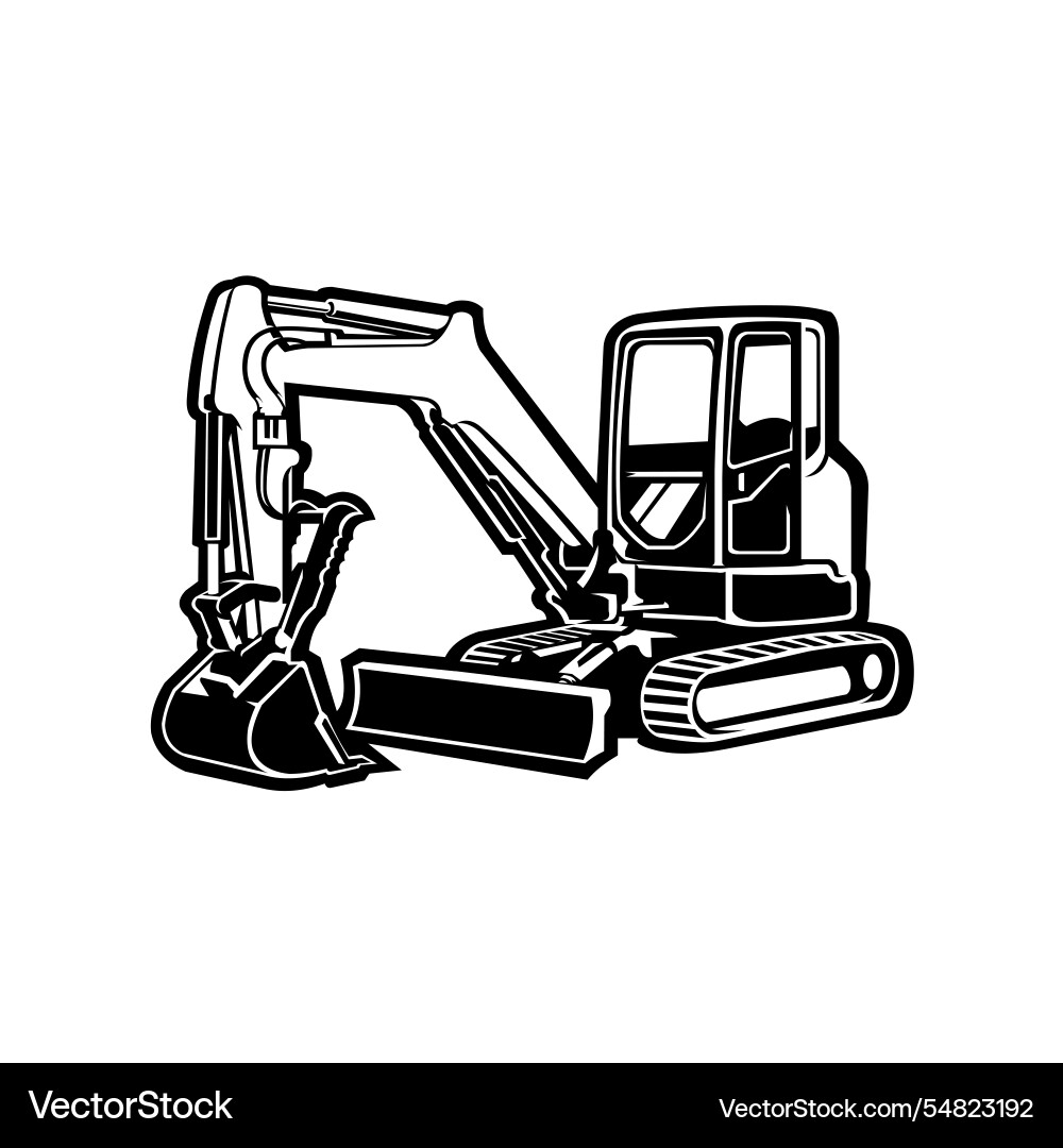 Mini Excavator Icon - Monochrome Royalty Free Vector Image
