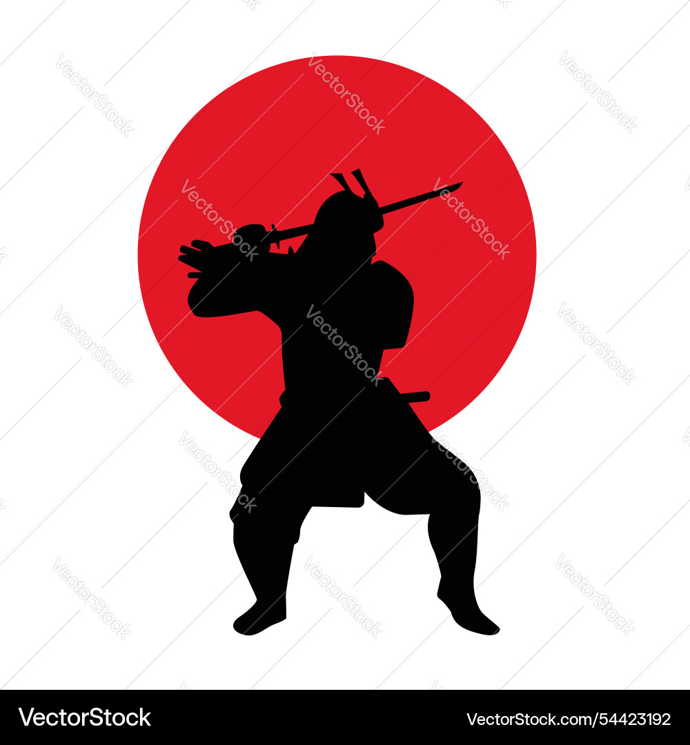 Samurai warrior silhouette red circle Royalty Free Vector