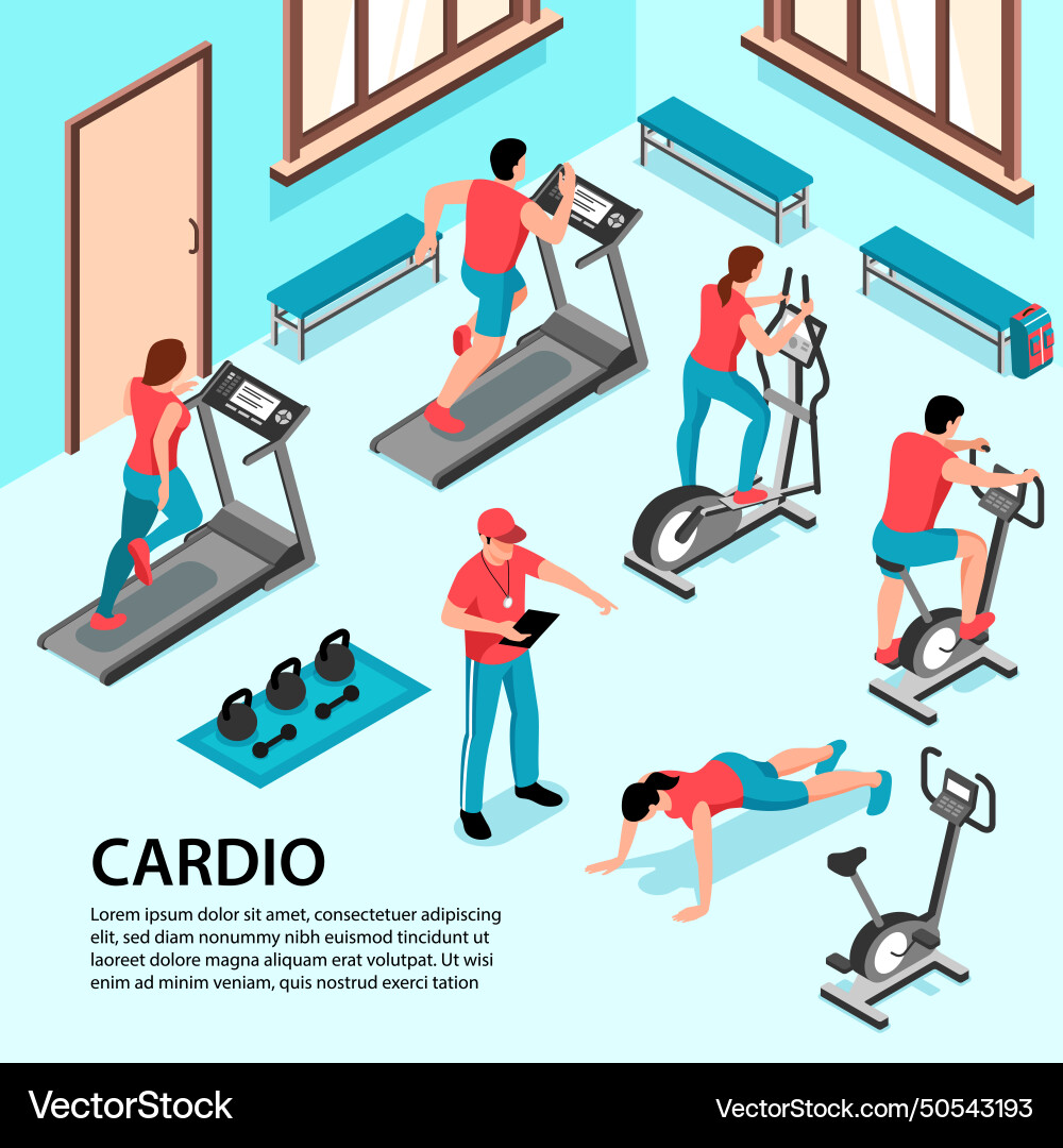 Cardio gym isometric background Royalty Free Vector Image