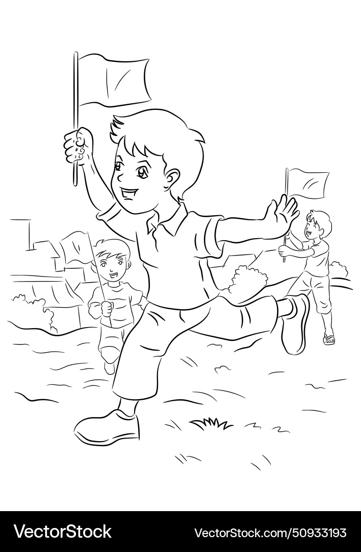 Kids playing the national flag coloring page Vector Image