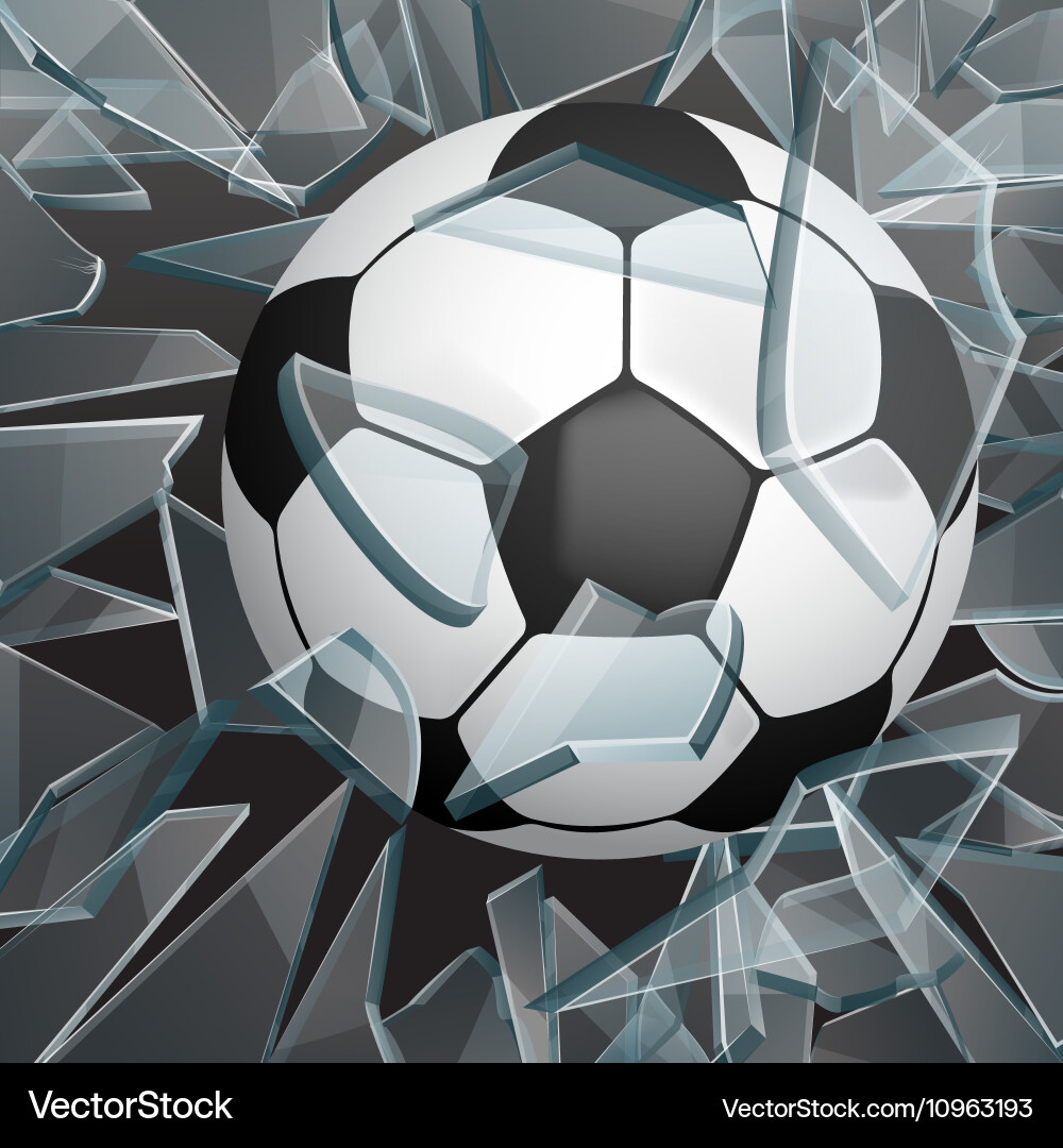 Soccer ball breaking glass Royalty Free Vector Image