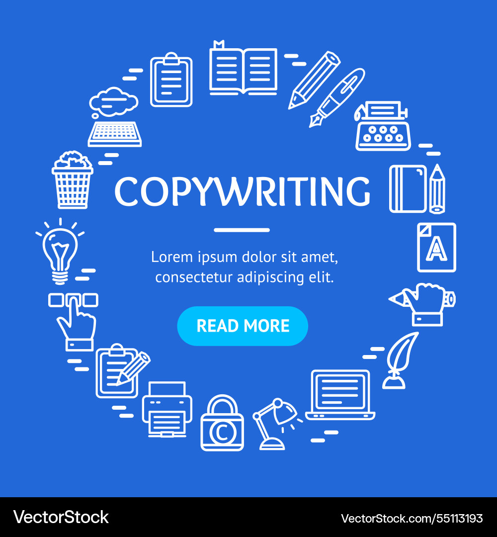 Writer and copywriting signs round design Vector Image