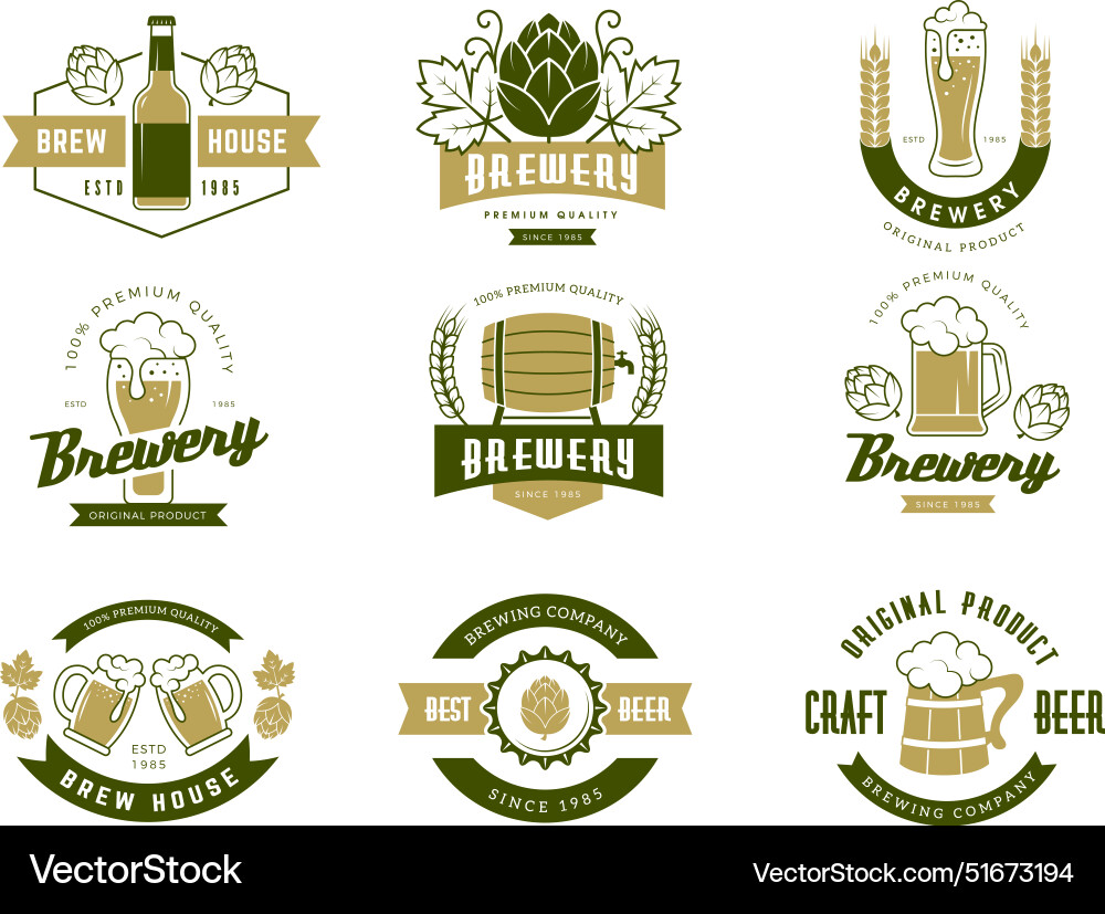 Brewery badges beer production decorative labels Vector Image