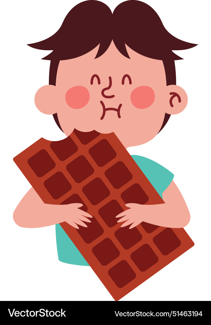 Cute boy eating sweet chocolate bar Royalty Free Vector