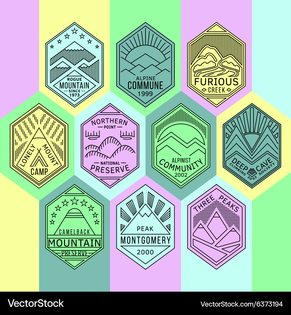 Mountain badges linear 1mono Royalty Free Vector Image