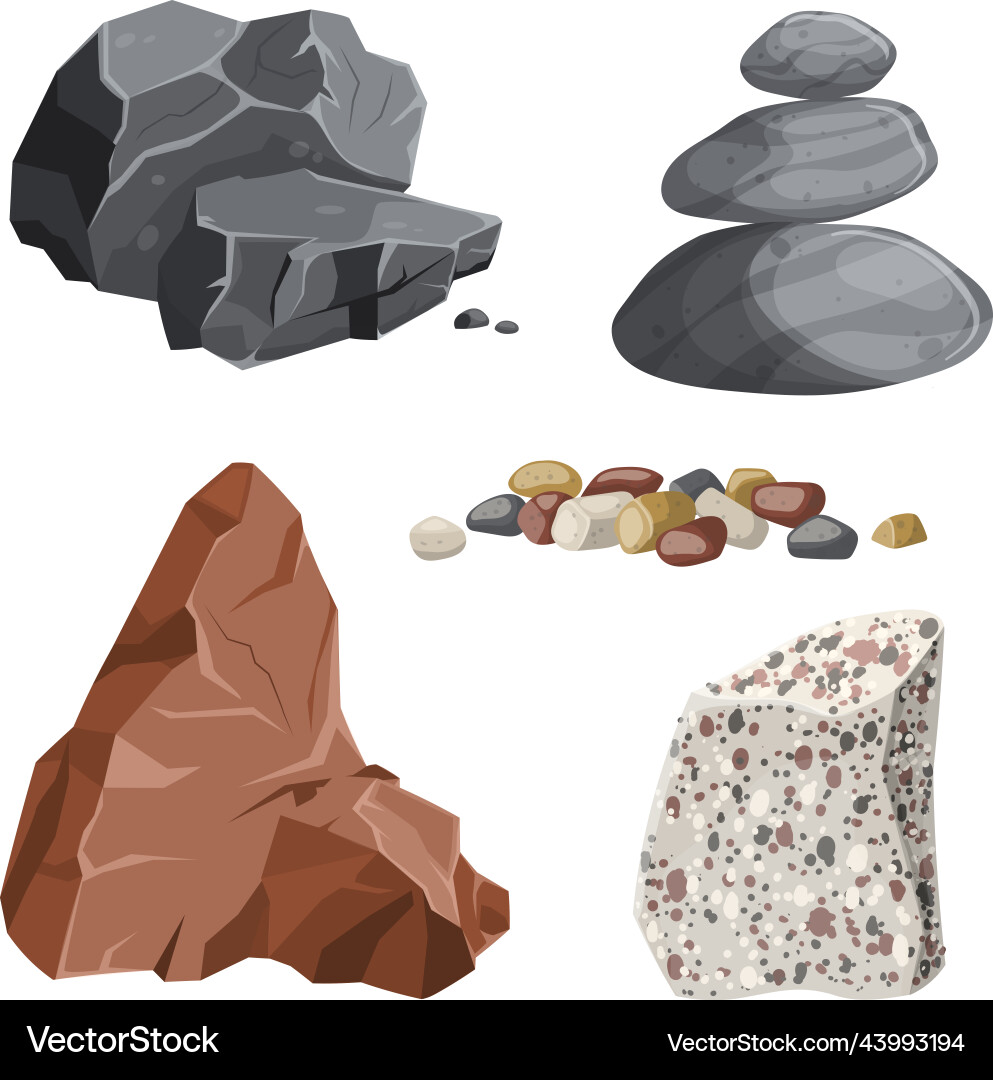 Stone rock set cartoon Royalty Free Vector Image