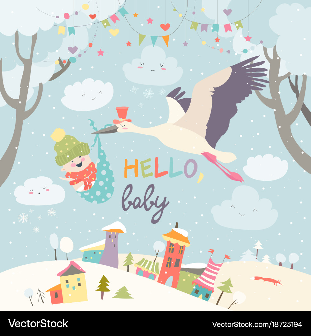 Stork bird with baby Royalty Free Vector Image