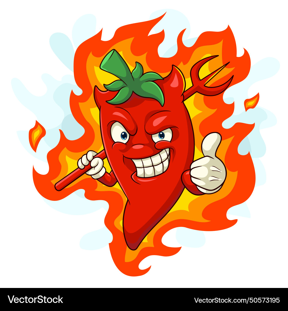 Cartoon devil chili pepper holding a spear giving Vector Image
