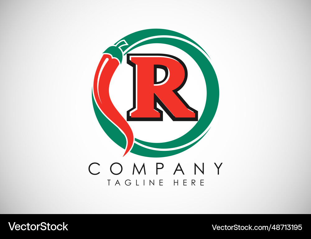 English alphabet r with red chilli logo design Vector Image