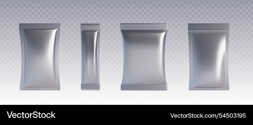 Pouch bag mockup set in silver metallic color Vector Image